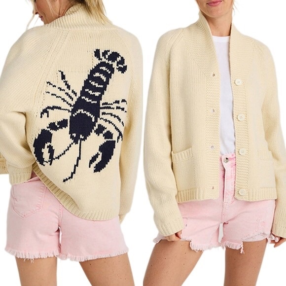 Sweaters | Contrasting Lobster Coastal Print Knit Cardigan Button Long ...